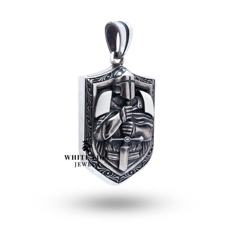 Sterling Silver Knight Pendant: Oxidized Biker Rider Amulet - Etsy