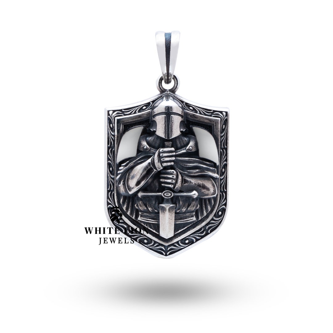 Sterling Silver Knight Pendant: Oxidized Biker Rider Amulet - Etsy