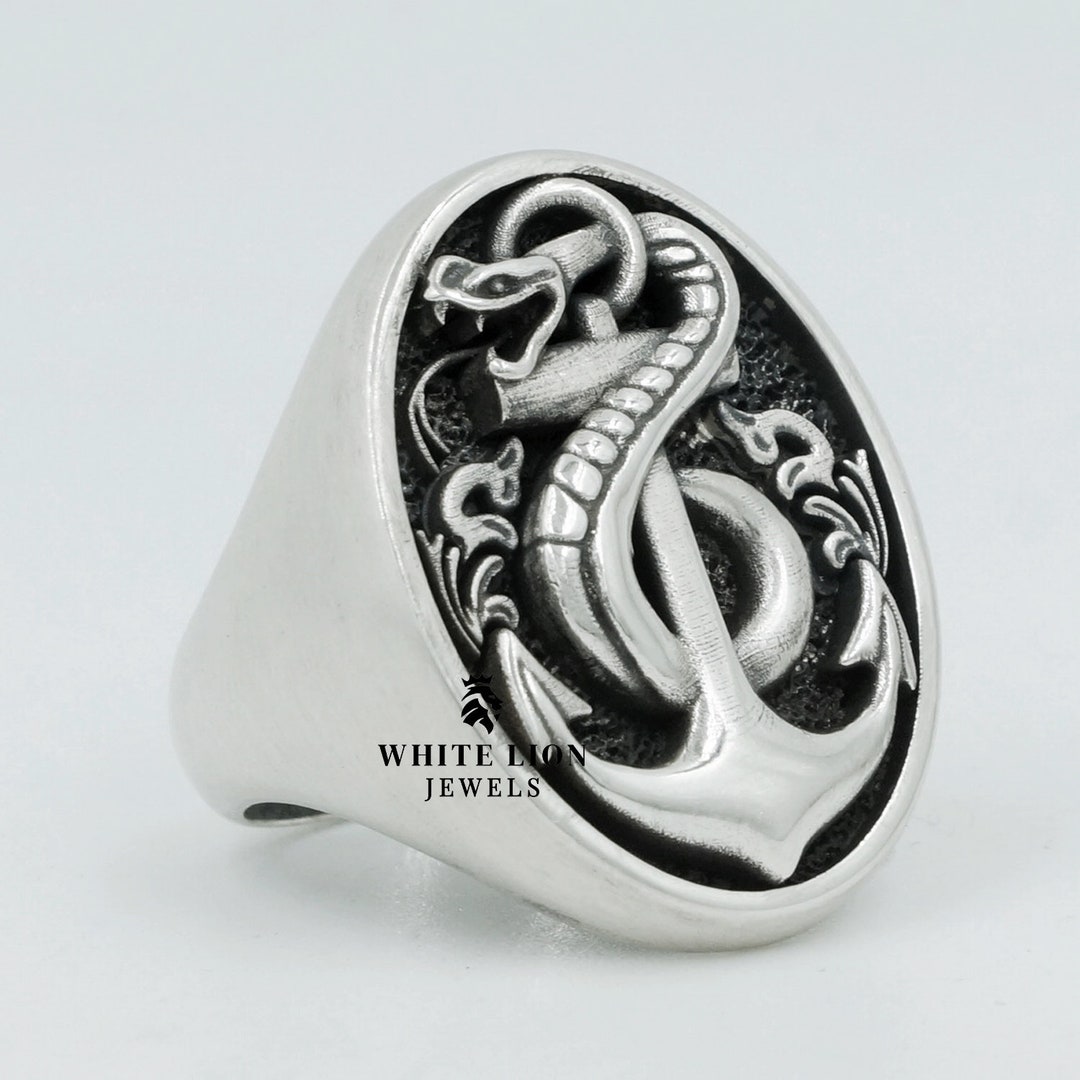 Anchor Snake Cobra Sailor Black Racer 925 Sterling Silver Biker Rider ...