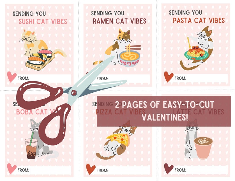 Cat Valentines | Cats and Food | Printable Valentines | Sushi, Ramen ...