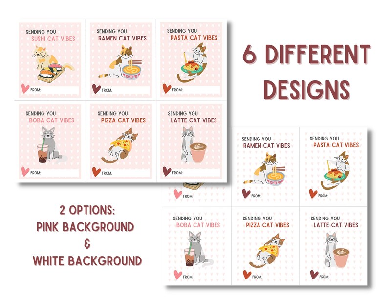 Cat Valentines | Cats and Food | Printable Valentines | Sushi, Ramen ...