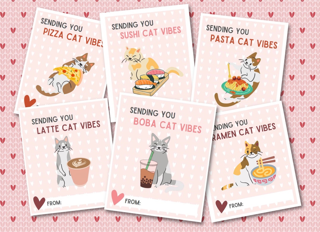 Cat Valentines | Cats and Food | Printable Valentines | Sushi, Ramen ...