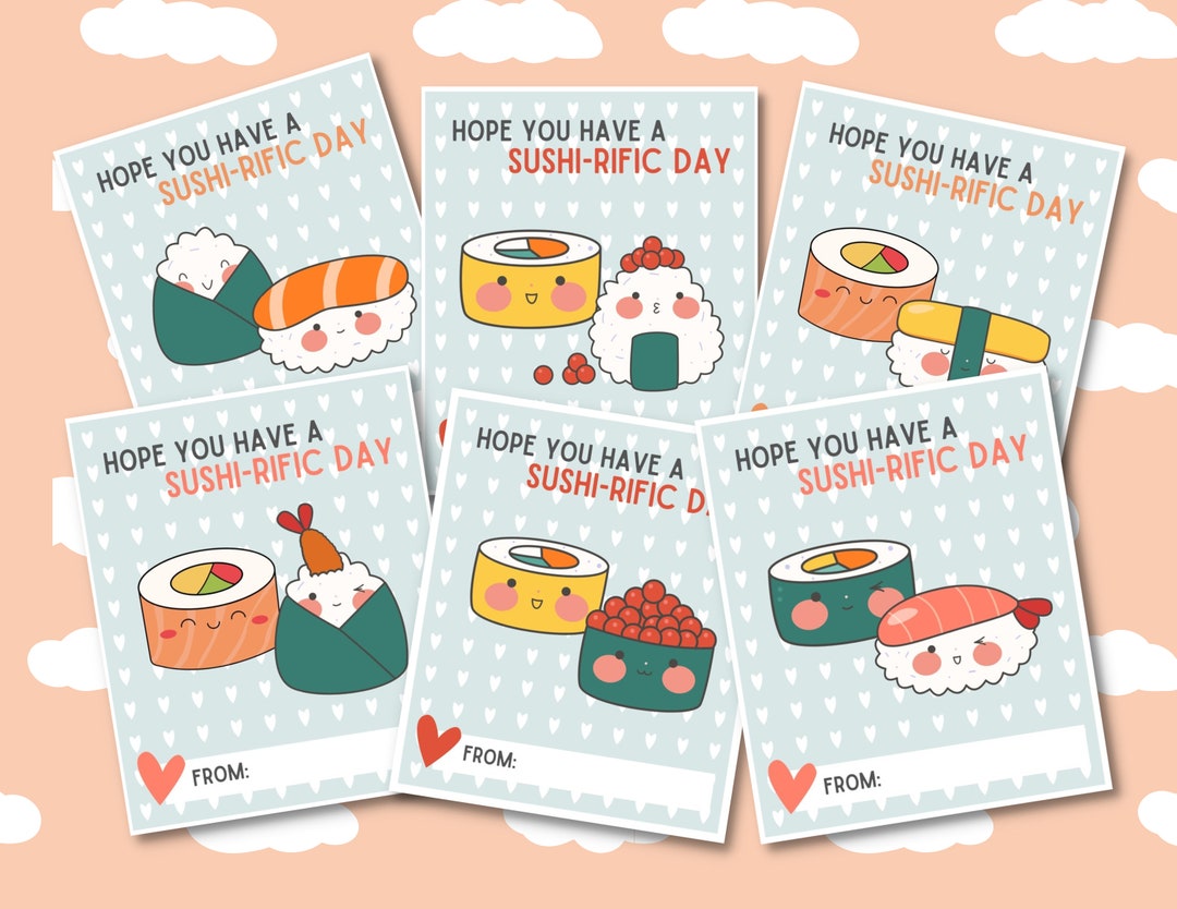 Sushi Valentines | Kawaii Valentines | Digital Download | Printable ...
