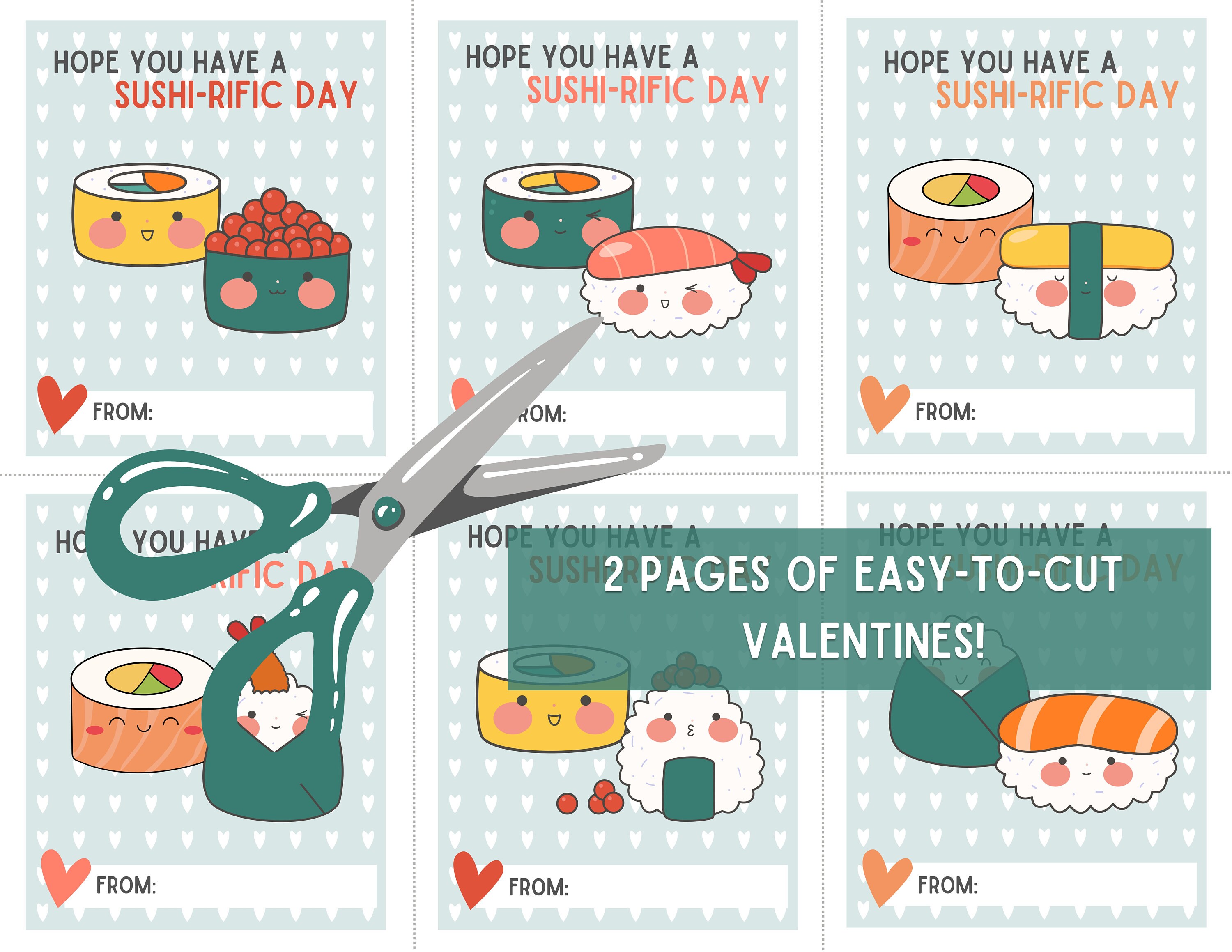 Sushi Valentines | Kawaii Valentines | Digital Download | Printable ...