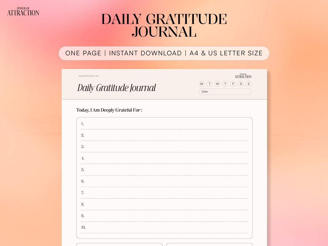 Daily Gratitude Journal One Page Planner Morning Gratitude Reflection ...