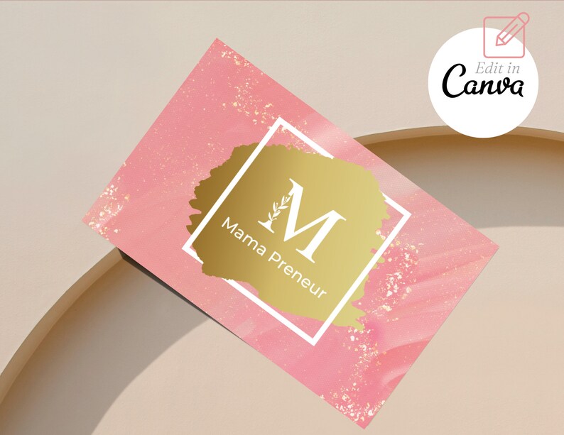 Pink and Gold Business Card QR Code Business Card Template Editable Template Canva Template ...