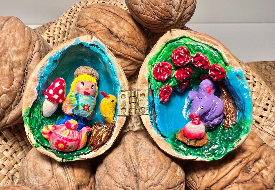 Unique Walnut Shell Miniature | Tea Party Diorama | Collectible ...