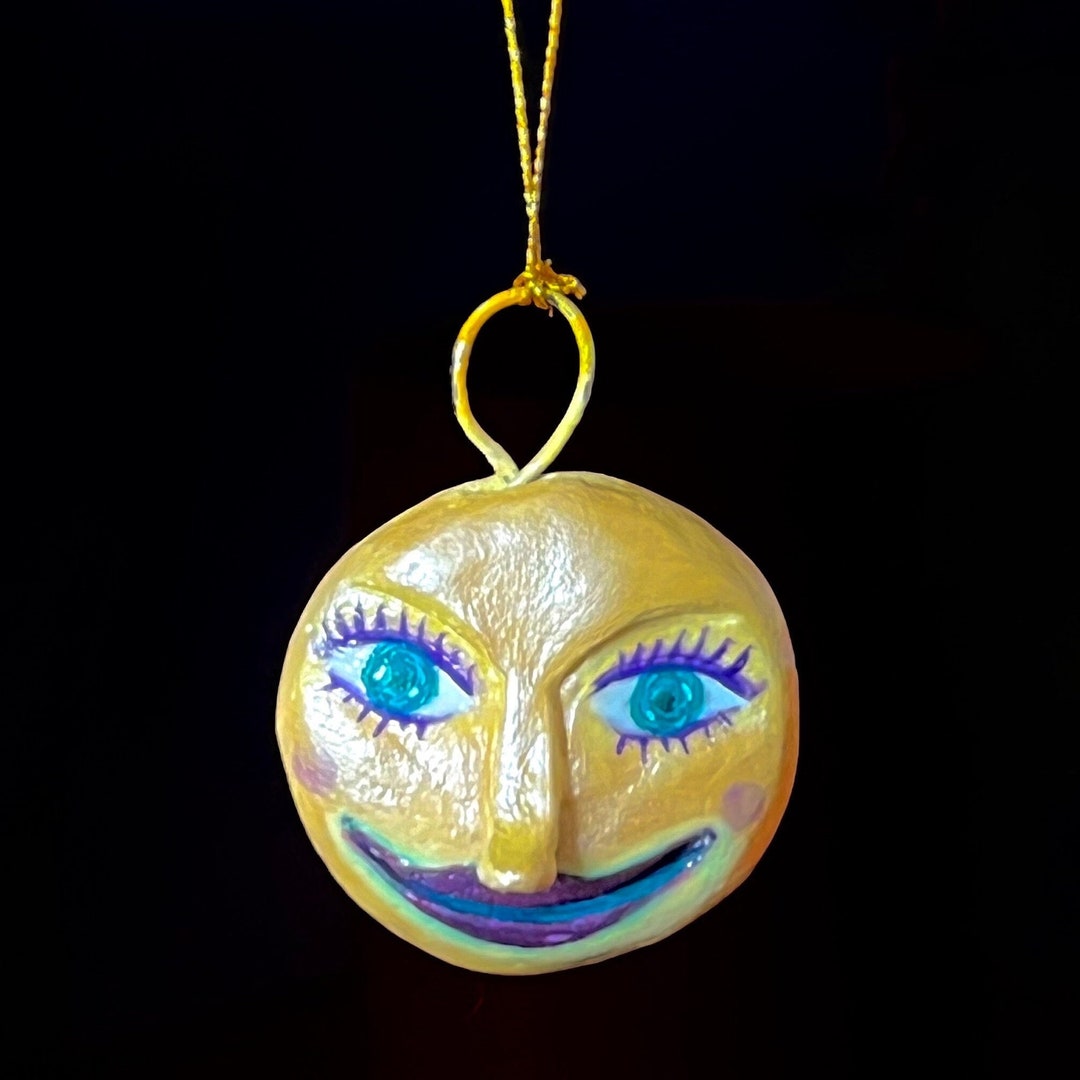 OOAK Polymer Moon Ornament | Celestial Hand Painted Clay | Whimsical ...