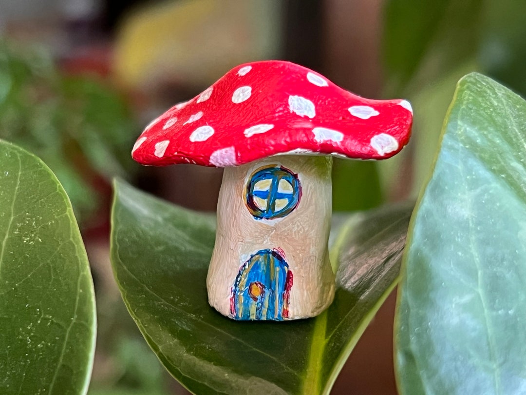 Enchanting Miniature Clay Fly Agaric Mushroom House Figurine Sculpture ...
