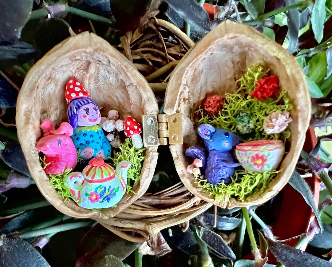 Unique Walnut Shell Miniature Handcrafted Clay Tea Party - Etsy