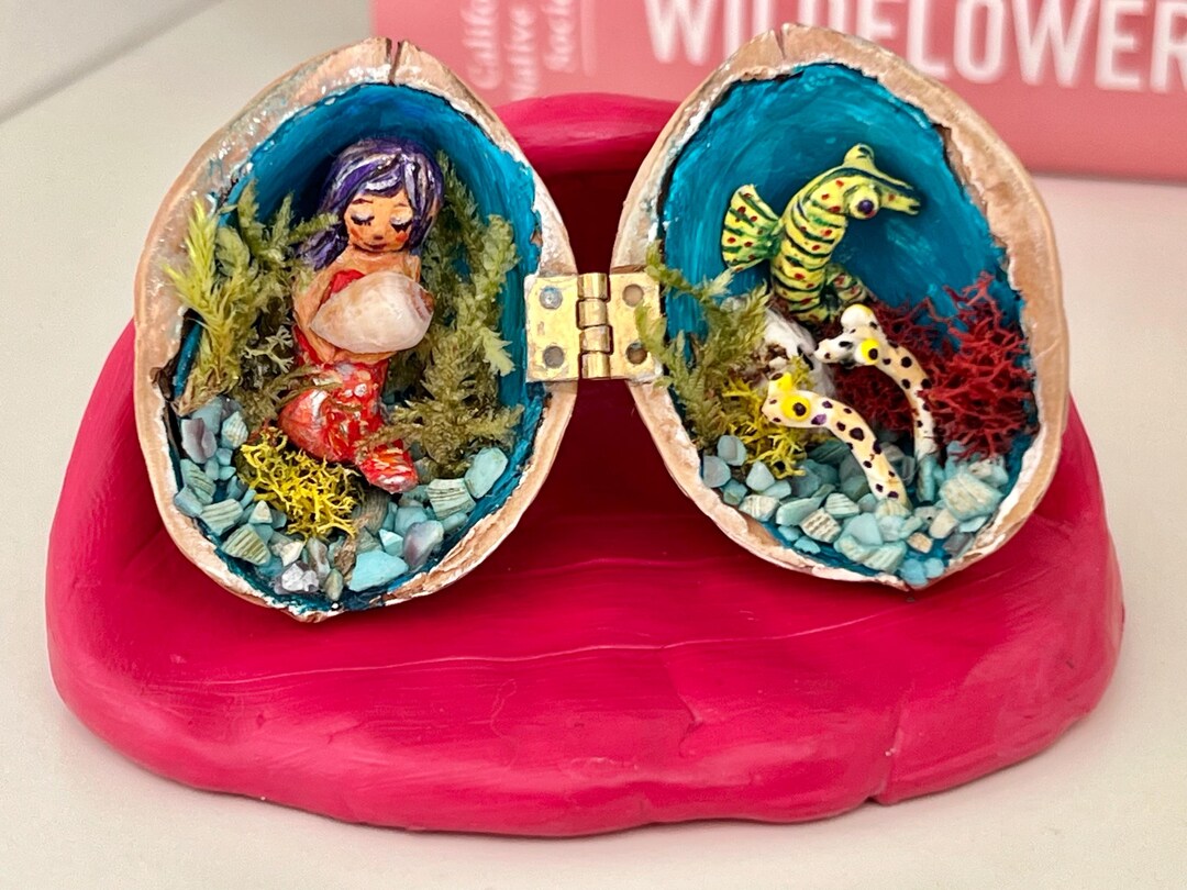 Mermaid Walnut Shell Miniature | Whimsical Siren & Seahorse ...