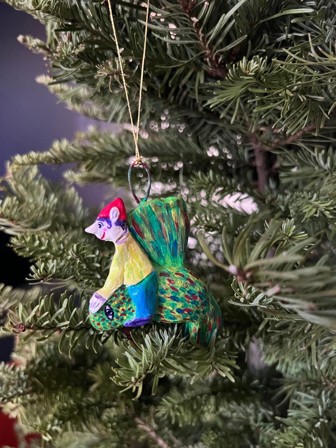Elf and Hummingbird Ornament | Handpainted Clay Christmas Decoration - Etsy