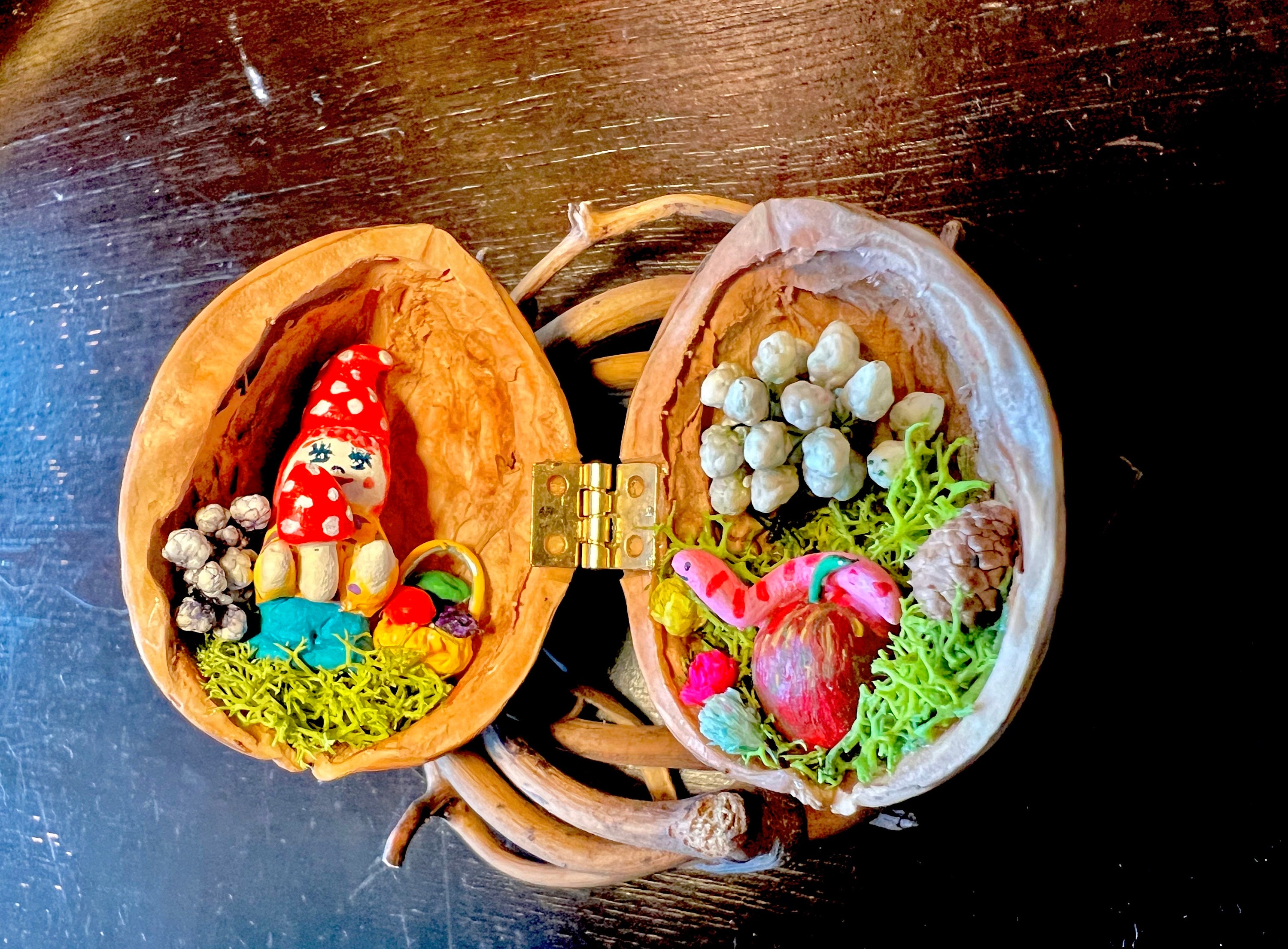 One of a Kind Walnut Shell Miniature Gardener Gnome Diorama Collectible ...