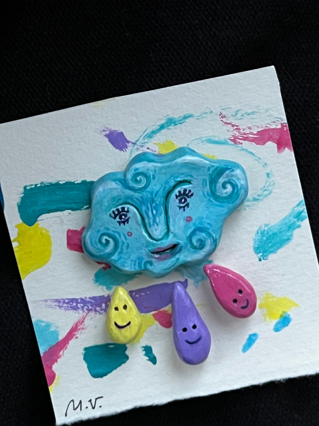 Whimsical Raining Cloud Clay Pin | Handcrafted Unique Brooch ...