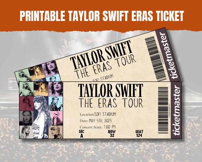 Taylor Swift Old Paper Ticket Template Printable Concert - Etsy