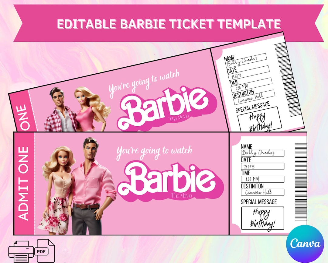 New Barbie Movie Ticket Barbie Birthday Invitation Barbie - Etsy México