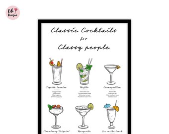 Classic Cocktails Drink Recipe Poster, Wall Art, Home Decor - Etsy Singapore