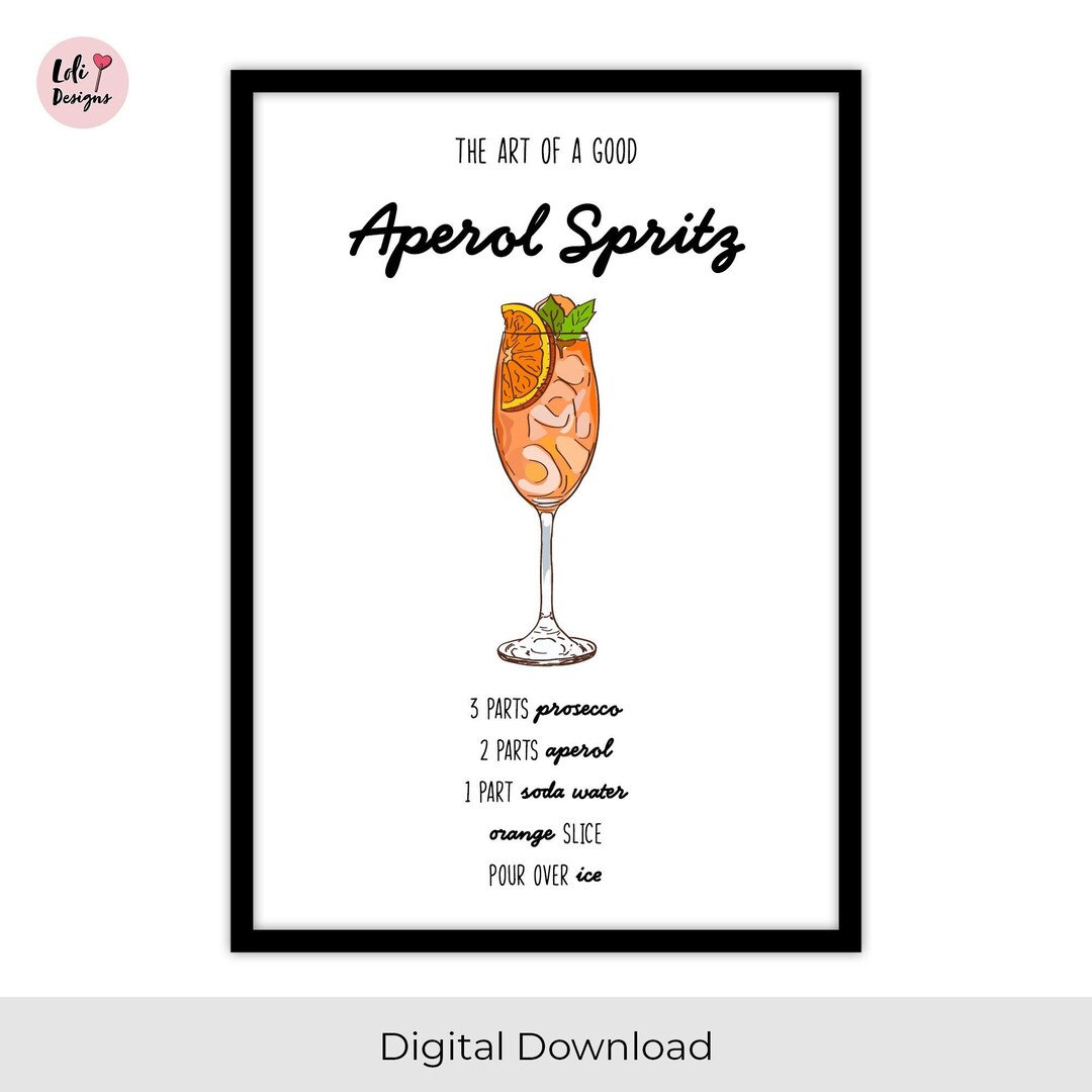 Aperol Spritz Print | Digital Download | A4 Cocktail Print | Kitchen ...