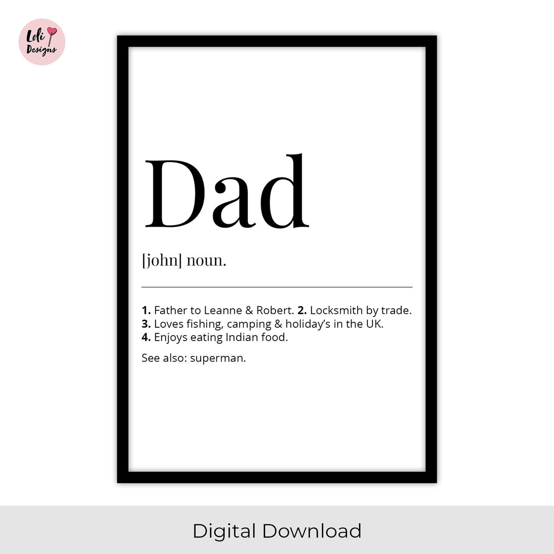 Bespoke Dad Dictionary Print Digital Download Fathers Day Birthday - Etsy