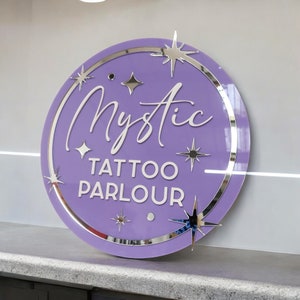 Sparkle Circle Shape Business Sign | 3D Acrylic Mirror Company Signage ...