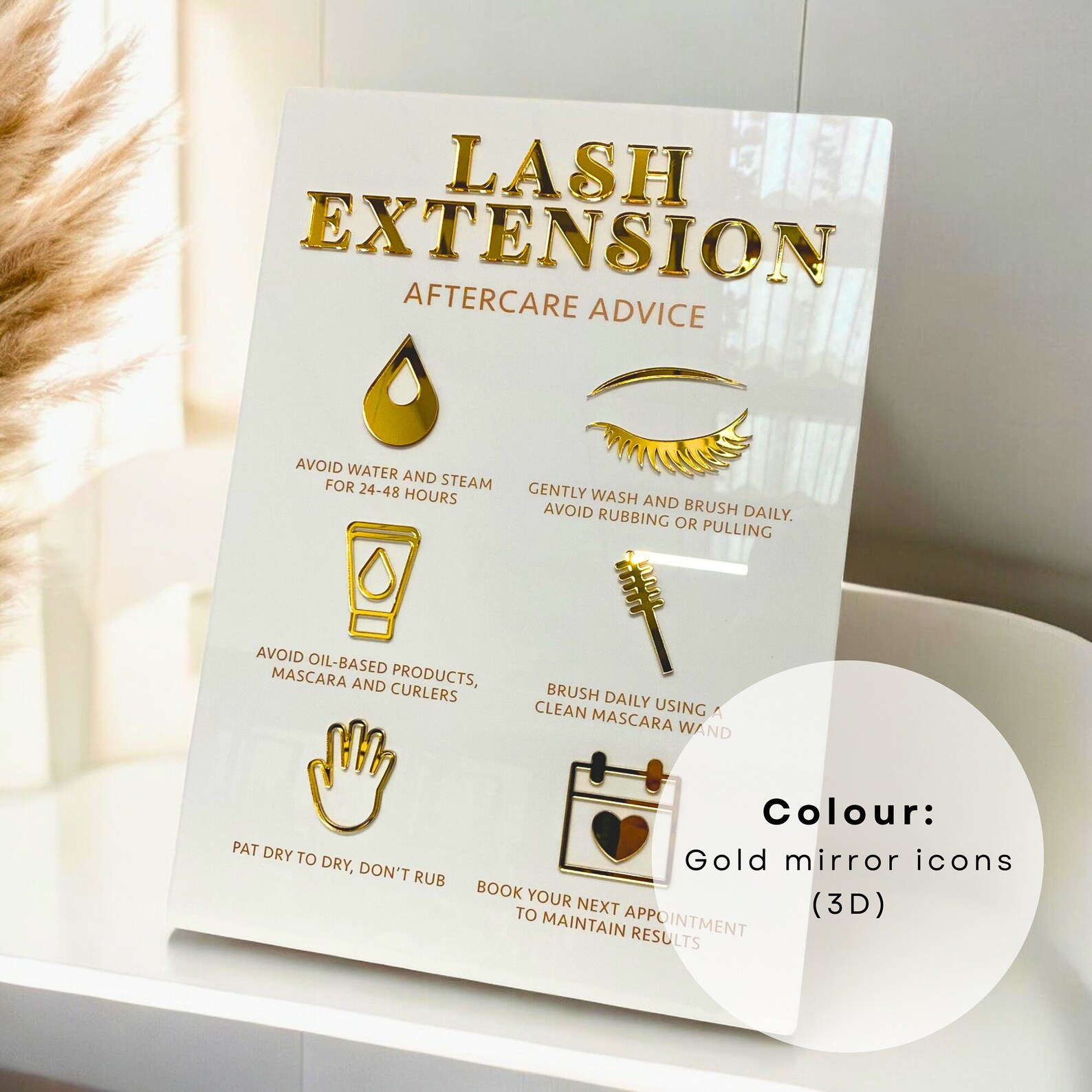 Lash Extension Aftercare Advice Sign | 3D Acrylic Aesthetics Display ...