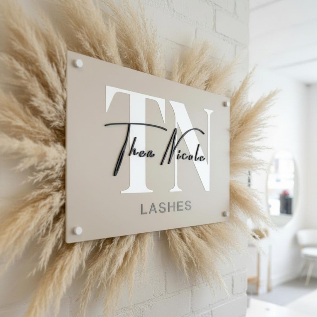 Personalised Initials Logo Acrylic Wall Sign | Custom Salon Décor for ...