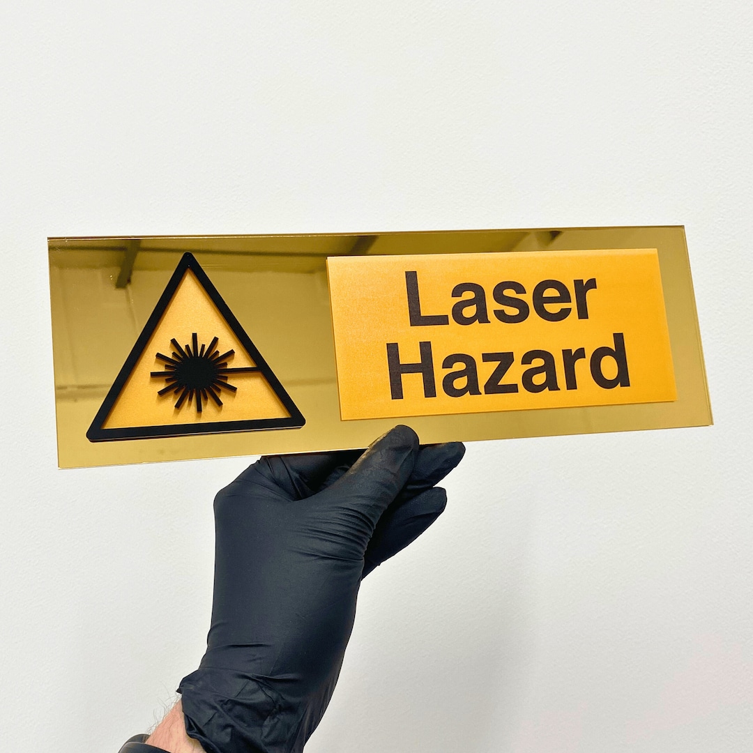 3D Acrylic Laser Hazard Warning Sign | Gold Mirror Modern Safety ...