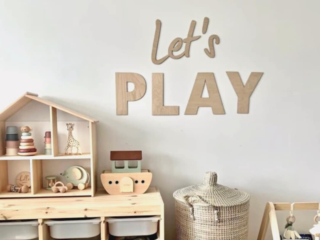 Let's PLAY Wall Sign - Children's Playroom Decor - Bedroom, Nursery ...