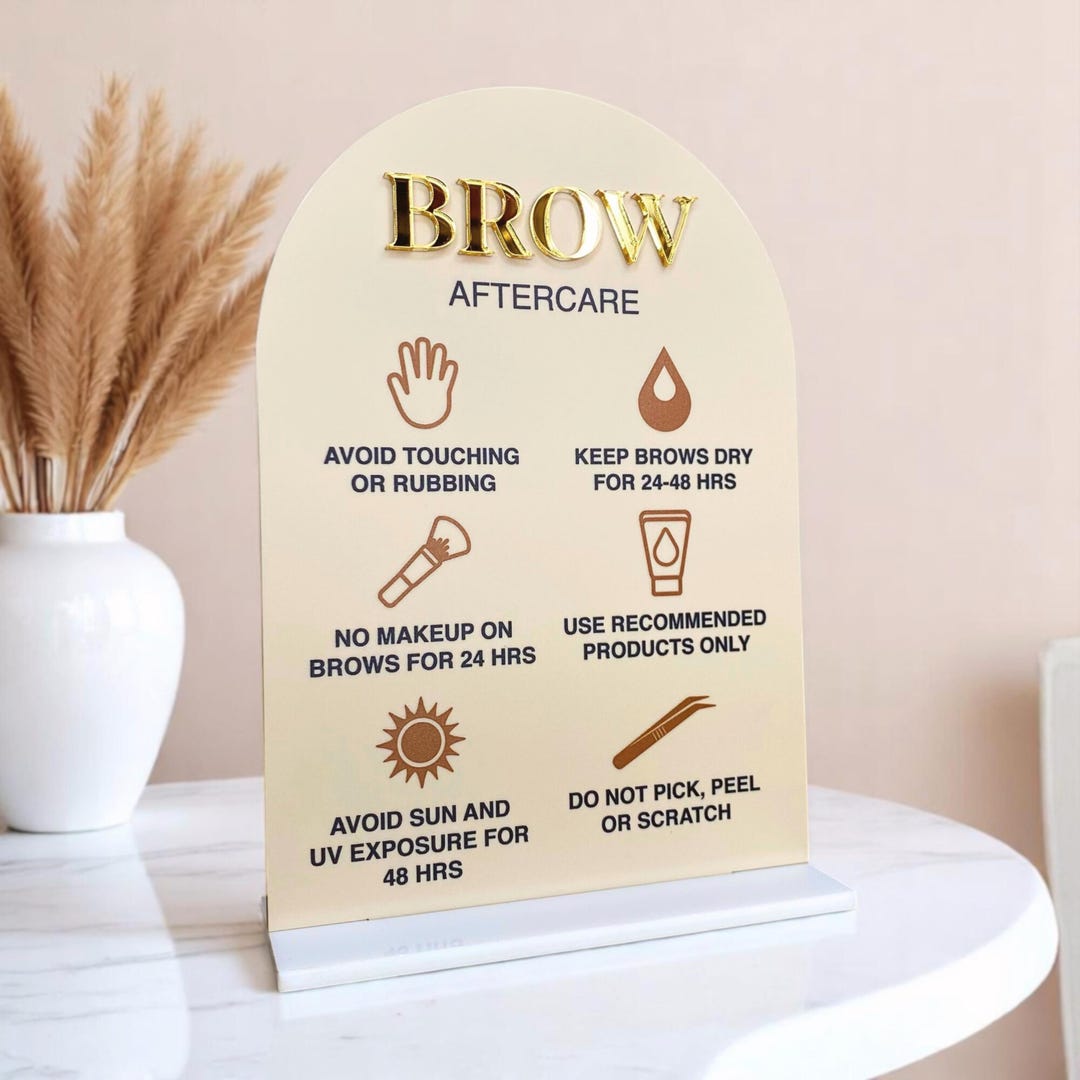 Brow Aftercare Sign | Small Acrylic Arch Desk Sign for Brow Artist ...