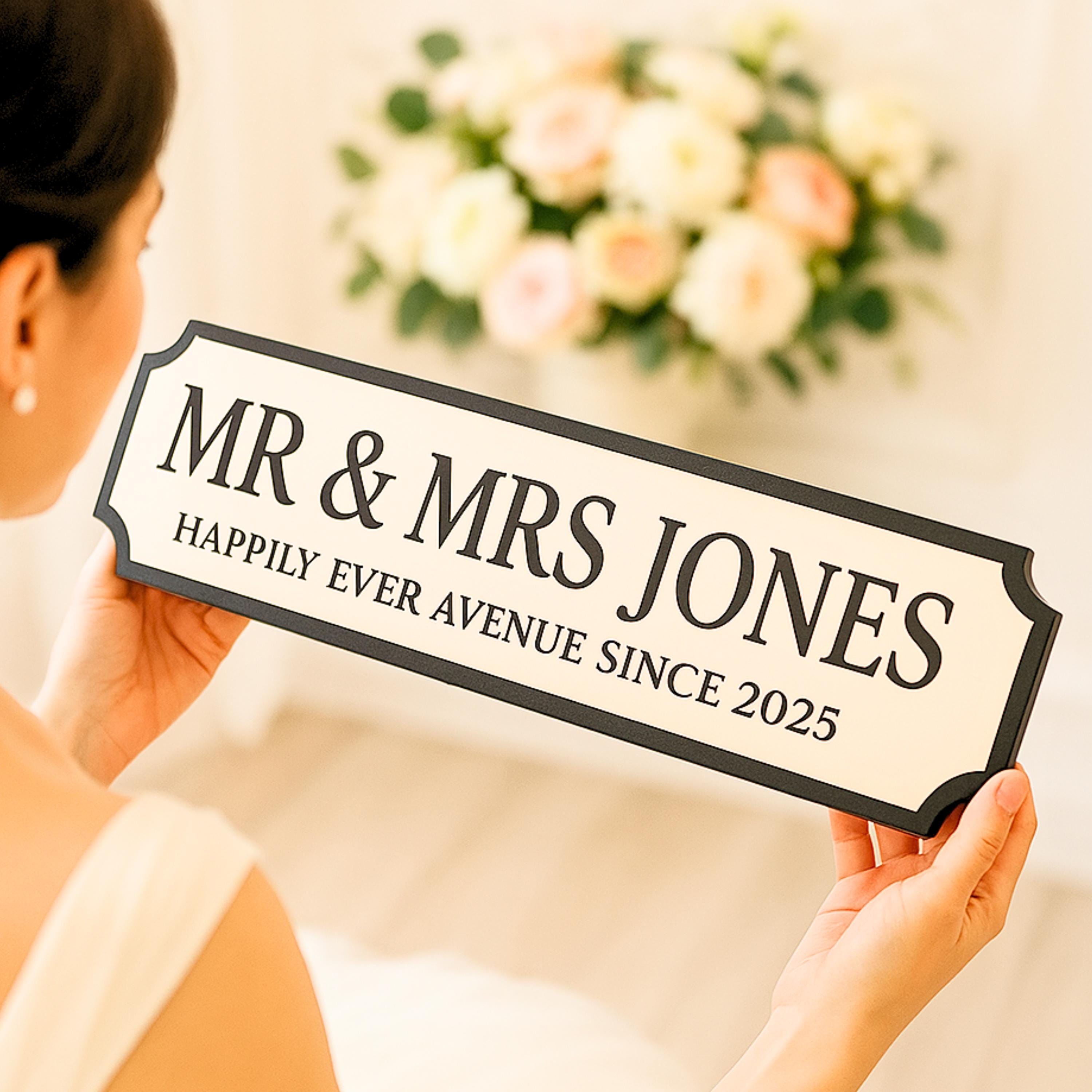 Personalised Wedding Street Sign – Custom Mr & Mrs Name Plaque, Vintage ...