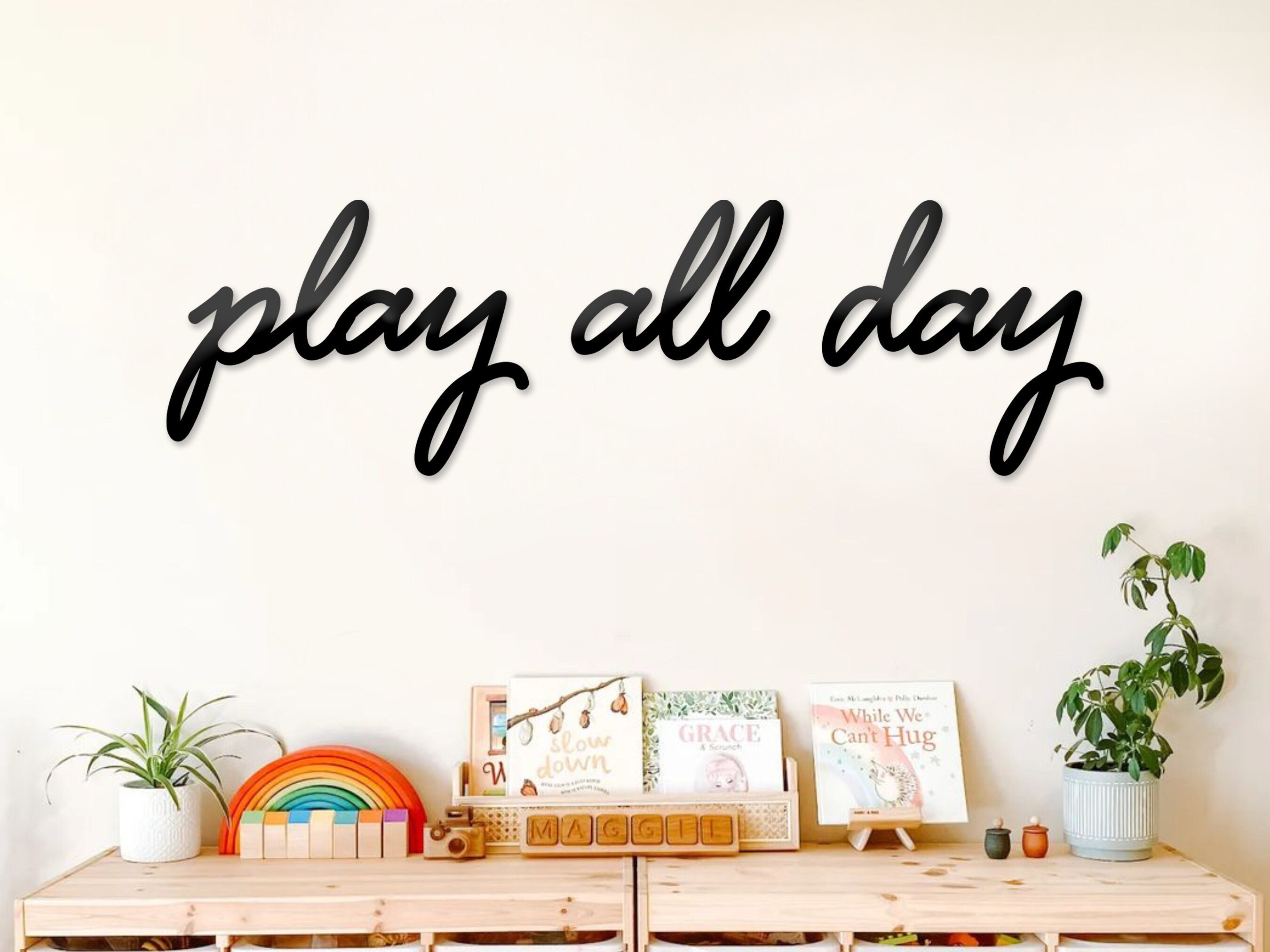 Play All Day Wall Sign - Children's Playroom Decor - Bedroom, Nursery ...