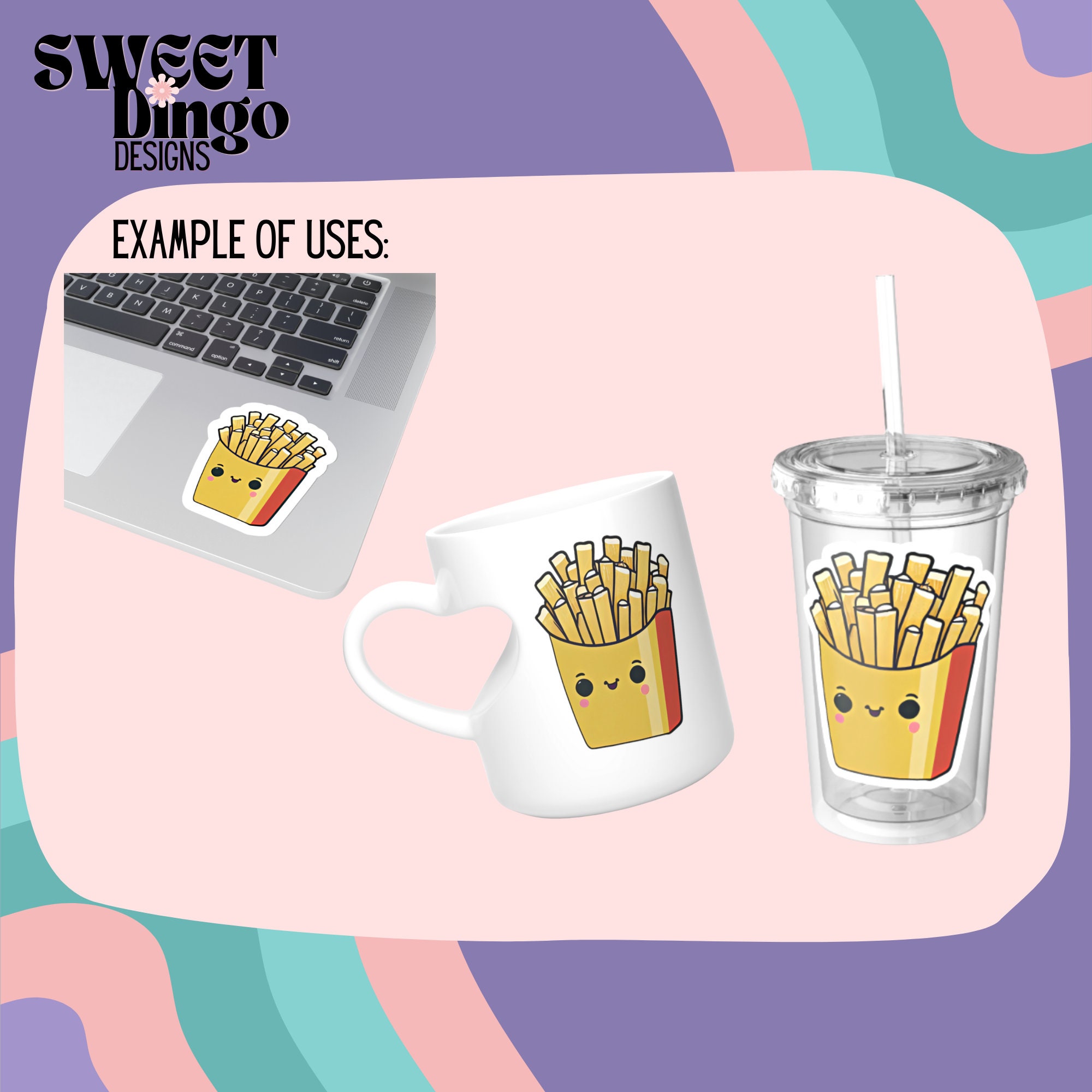 French Fries Fry Cartoon PNG Digital Download - Bordered Sticker File ...