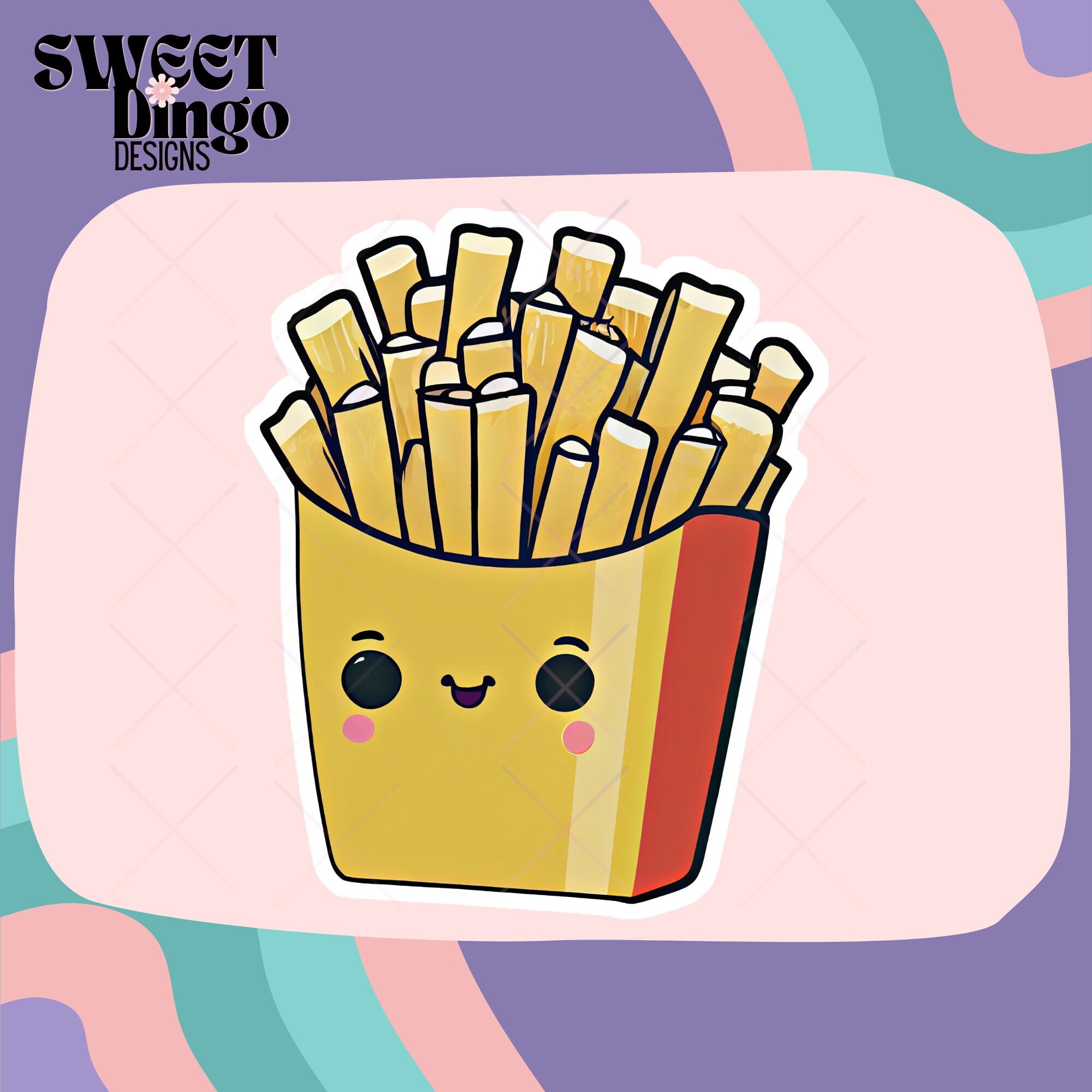 French Fries Fry Cartoon PNG Digital Download - Bordered Sticker File ...