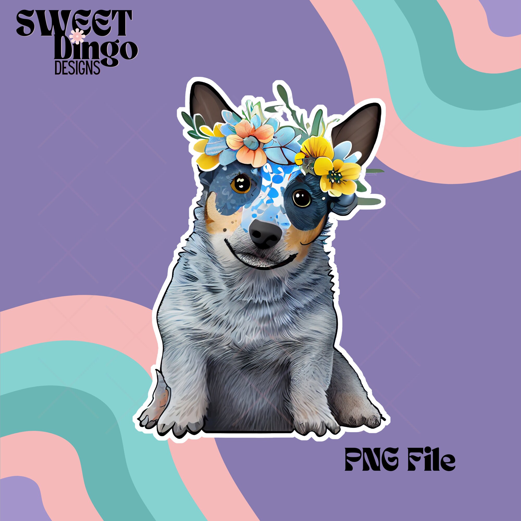 Sweet Blue Heeler Cattle Dog Puppy in Flower Crown PNG Digital Download ...