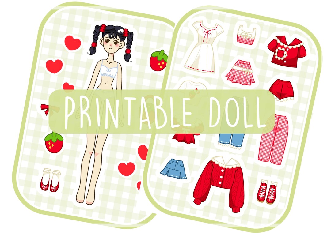 Printable Dress up Paper Doll Set, Cute Strawberry Picnic, Strawberry ...