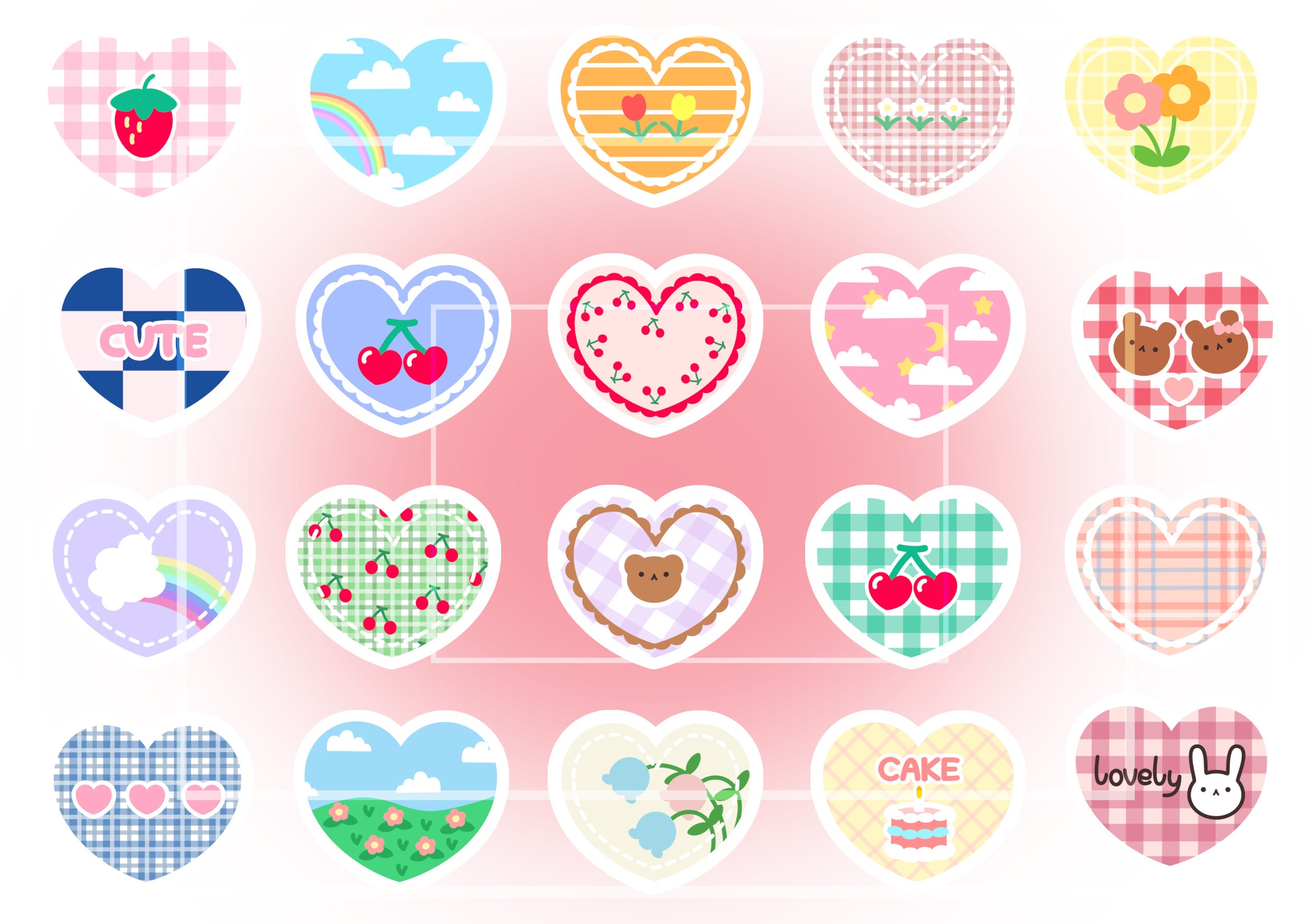 Cute Digital Heart Printable Stickers, Deco Stickers, Digital Planners ...