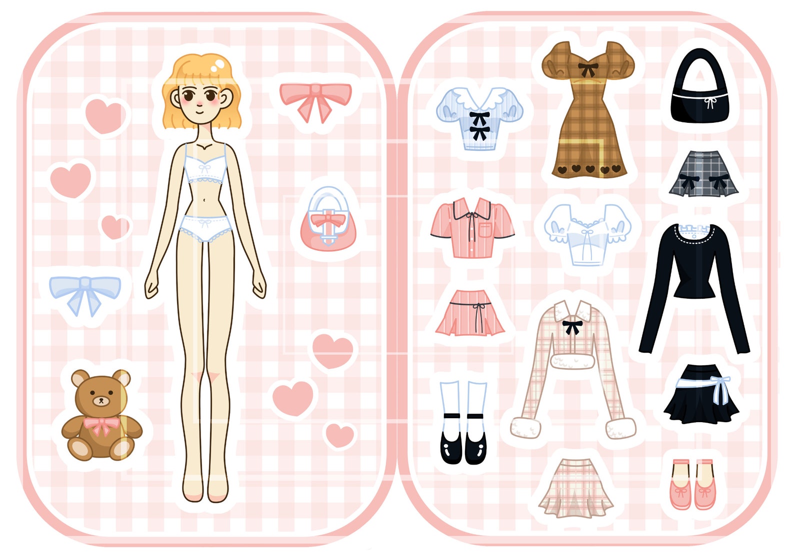 Printable Dress up Paper Doll Set, Cute Coquette Doll, Busy Book ...