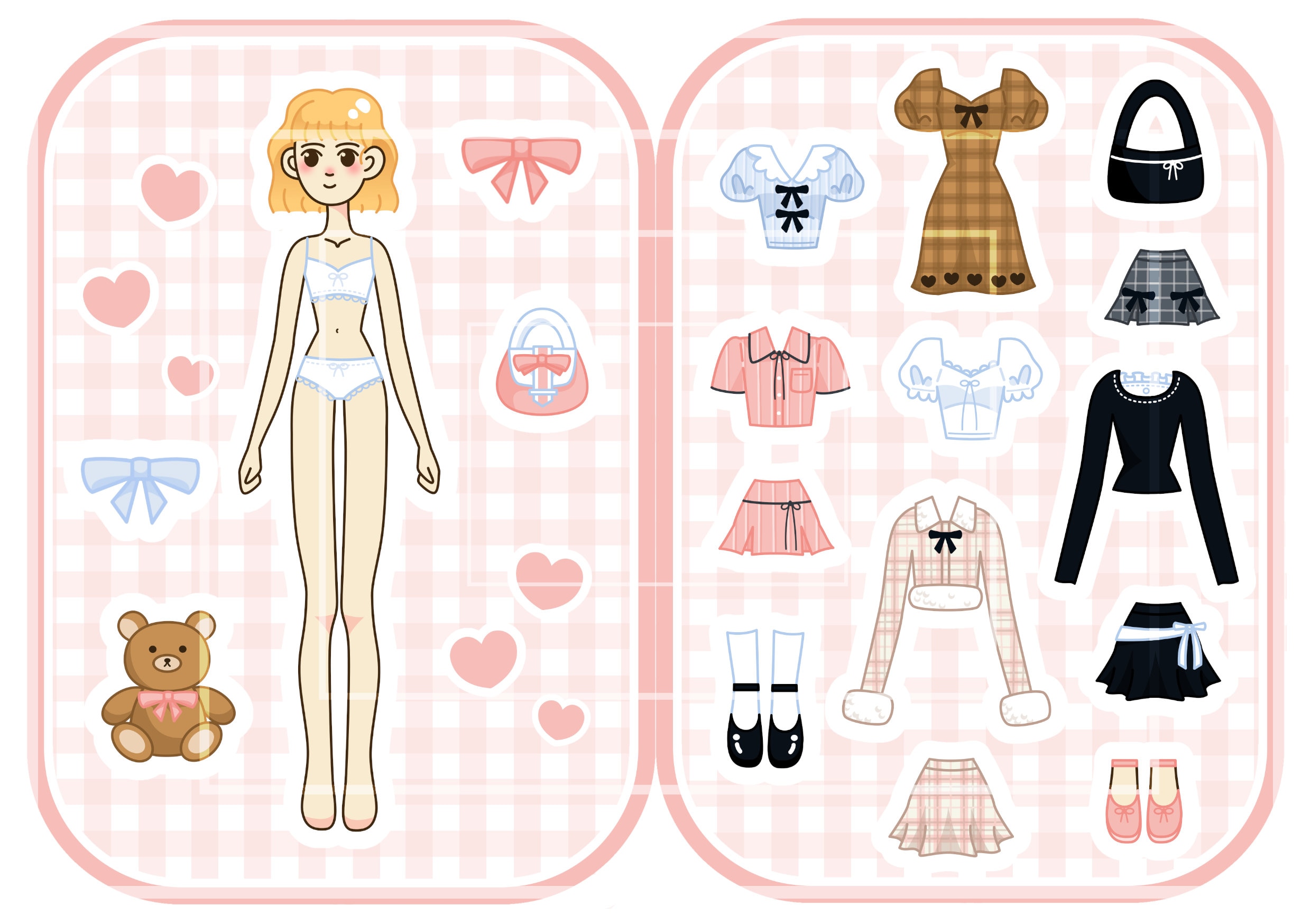 Printable Dress up Paper Doll Set, Cute Coquette Doll, Busy Book ...