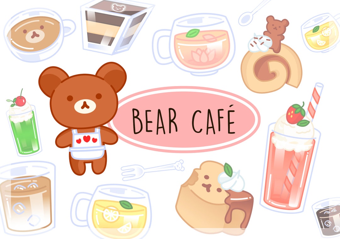 Teddy Bear Café Cute Clipart Stickers, Kawaii Stickers, Kids Clipart ...