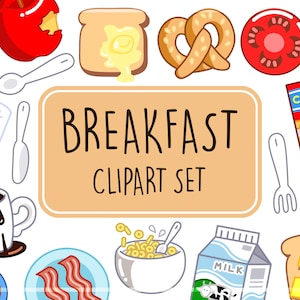 Breakfast Food Digital Stickers Clipart, Clipart Bundle, Toast Clipart ...