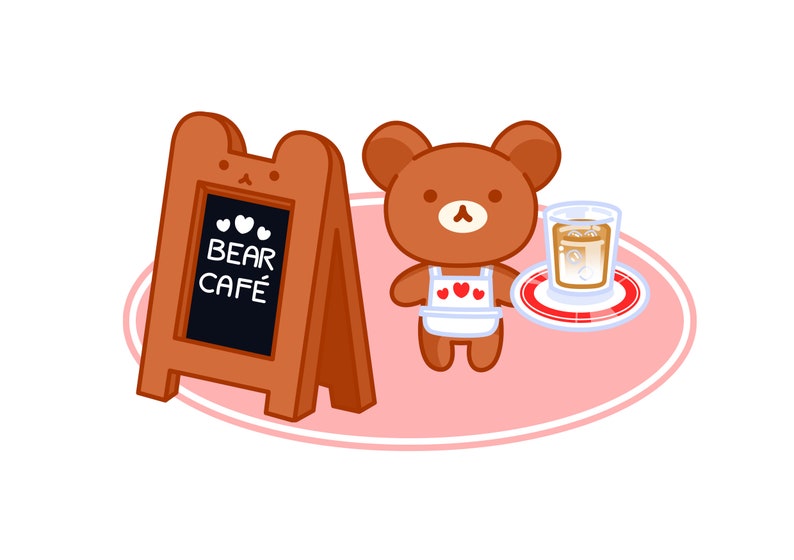 Teddy Bear Café Cute Clipart Stickers, Kawaii Stickers, Kids Clipart ...