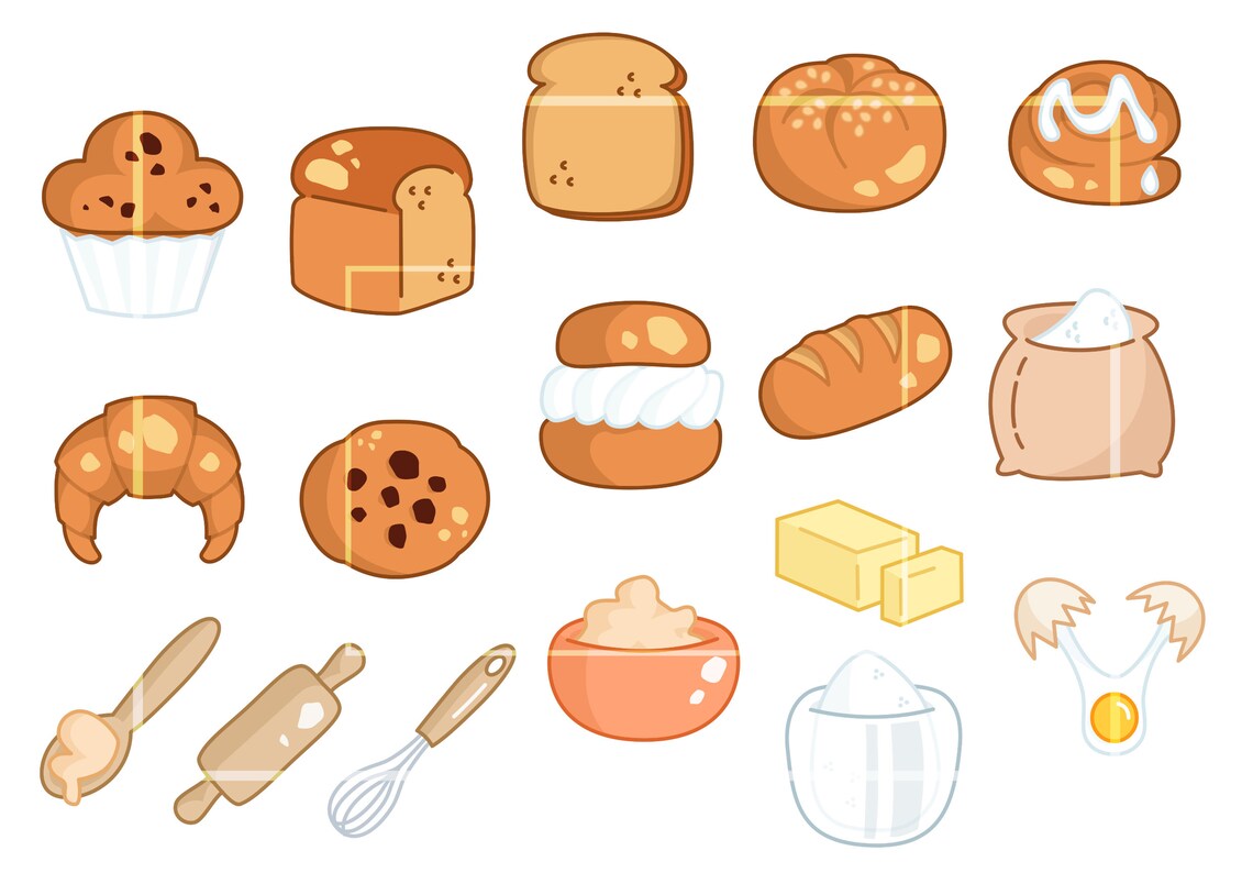 Bakery Food Digital Stickers Clipart, Bakery Clipart, Aesthetic, Kawaii ...