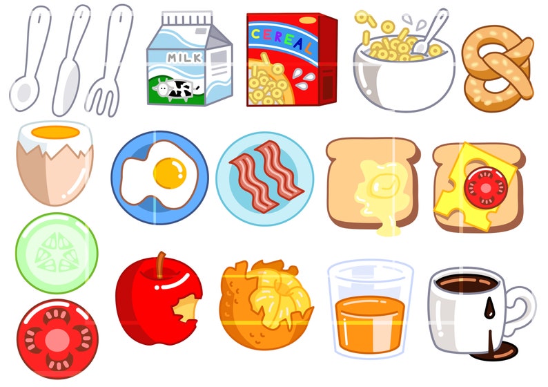 Breakfast Food Digital Stickers Clipart, Clipart Bundle, Toast Clipart ...