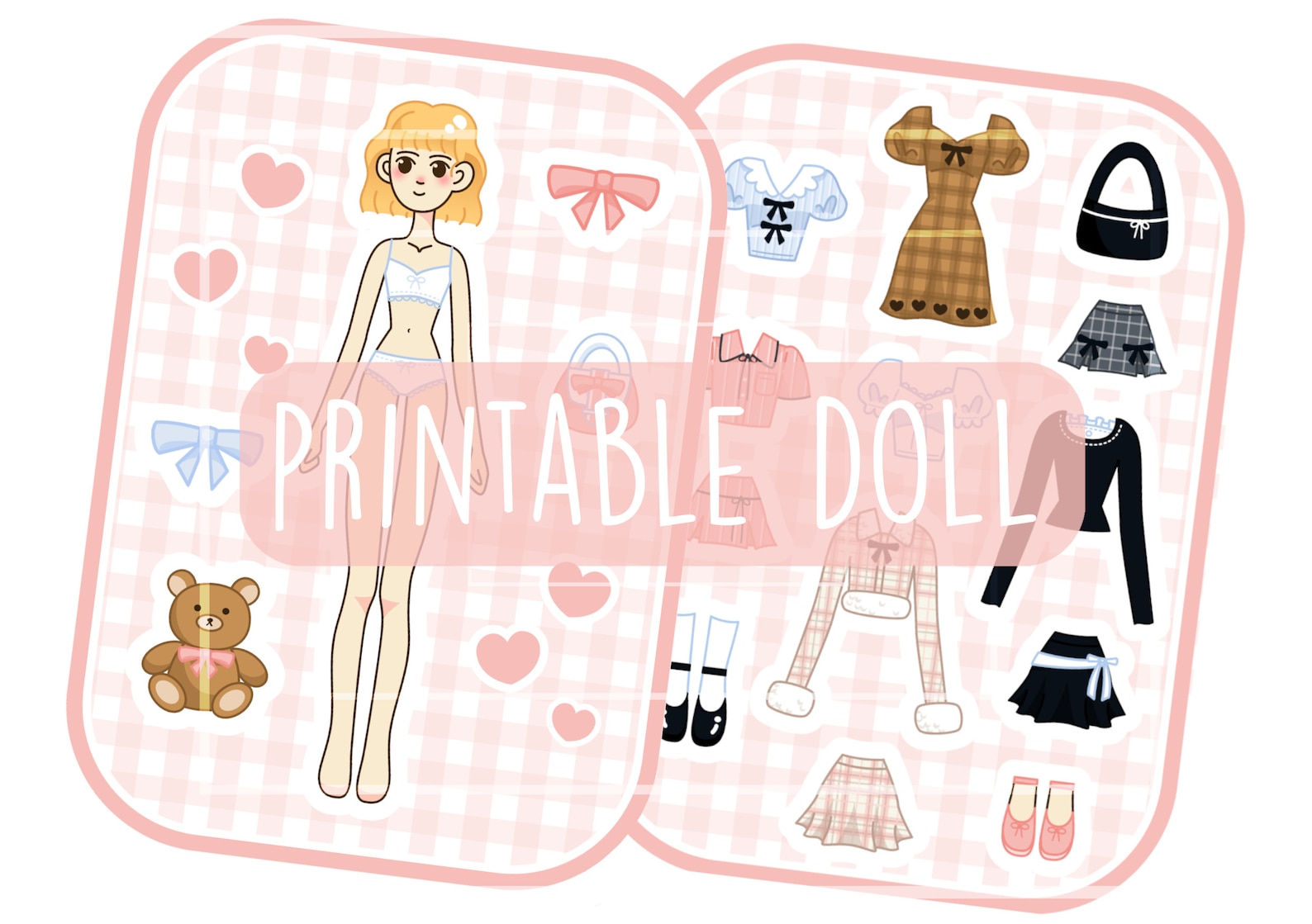 Printable Dress up Paper Doll Set, Cute Coquette Doll, Busy Book ...
