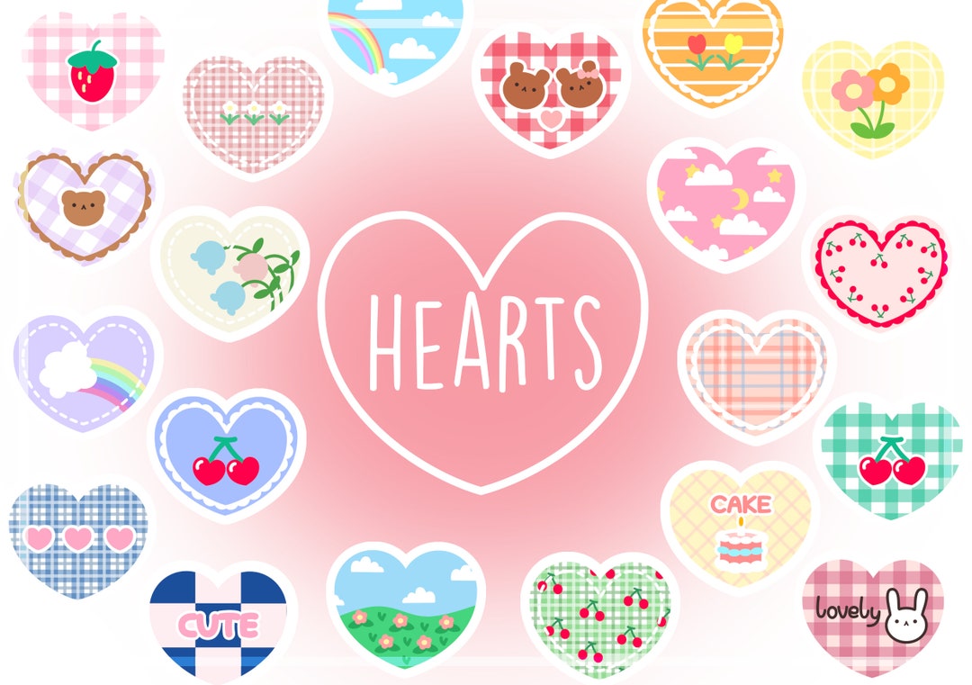 Cute Digital Heart Printable Stickers, Deco Stickers, Digital Planners ...