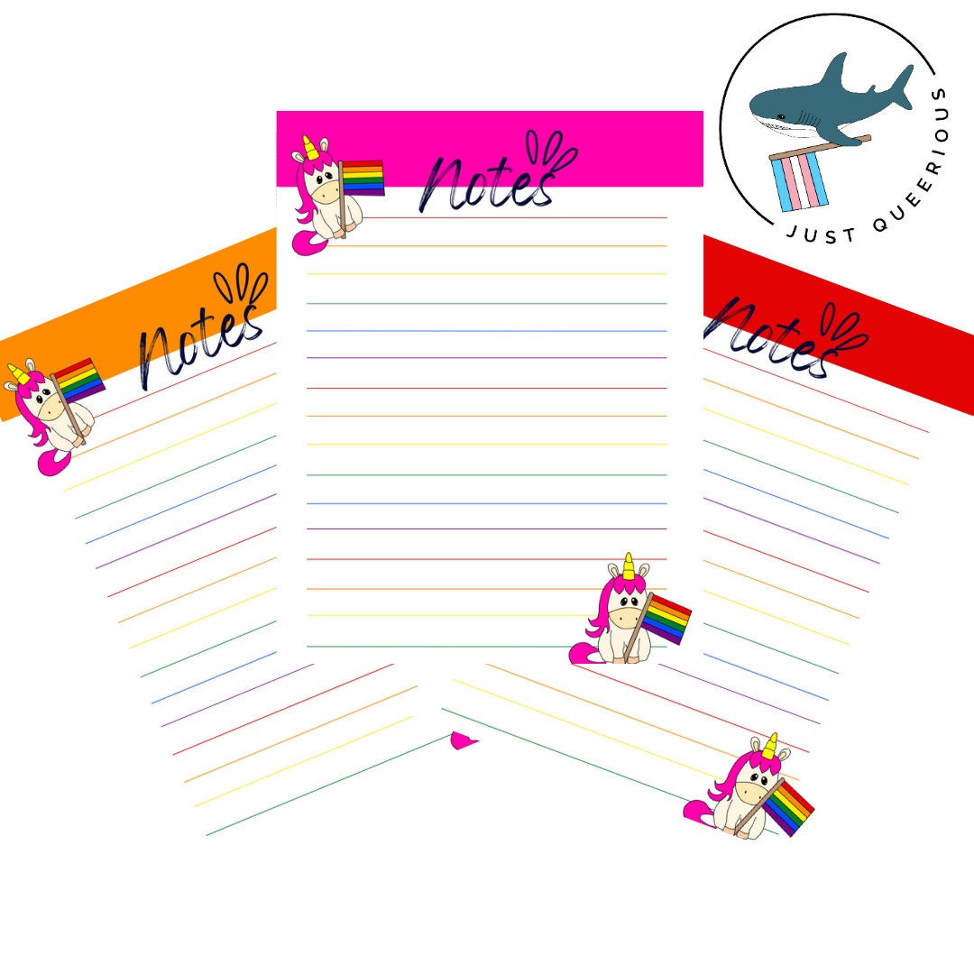 Rainbow Pride Unicorn Notes Pages Printable, Notes List Printable, Note ...