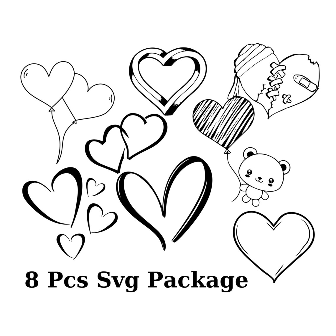 8 Pcs With Heart ,svg Package, Instant Download, Cricut, Silhouette ...