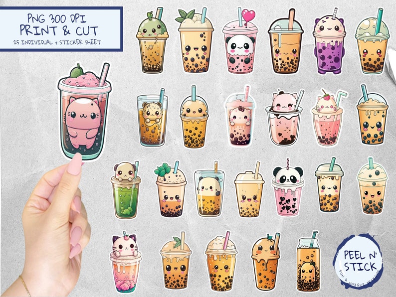 Boba Tea Sticker, Kawaii Bubble Drinks Sticker Sheet Template, Animals ...