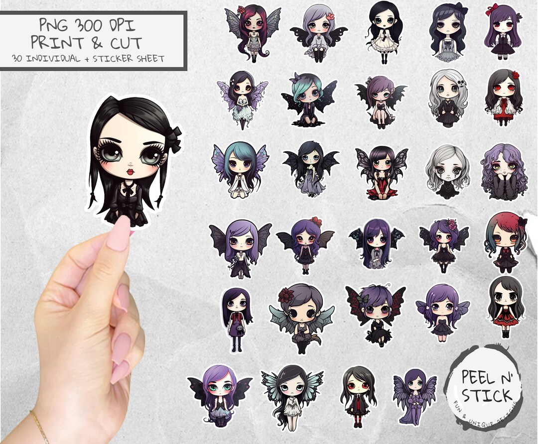 Adorable Gothic Chibi Girl, Print and Cut Sticker Sheet Template ...