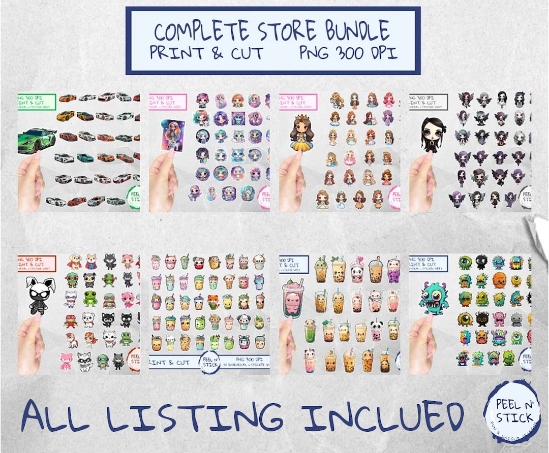 Complete Sticker Store, Kawaii Sticker Sheet Template, Fantasy Clipart ...